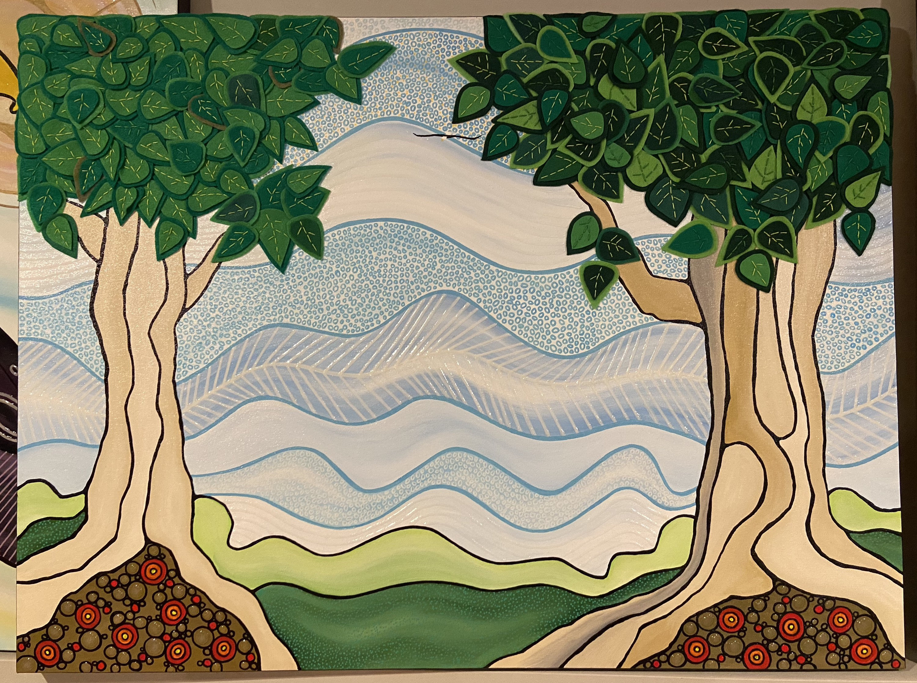 Two Trees - Acrylic Painting on Canvas With Felt Appliques (40"x30") - Etsy