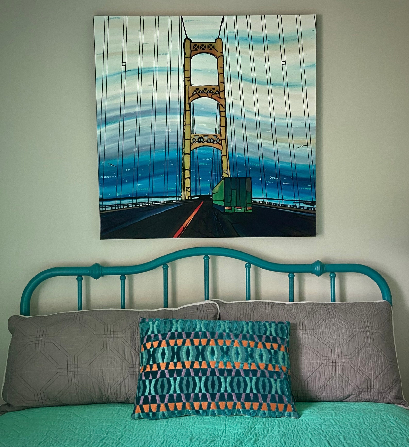 The Kraken Bridge 36x36 Mackinaw Bridge Painting - Etsy