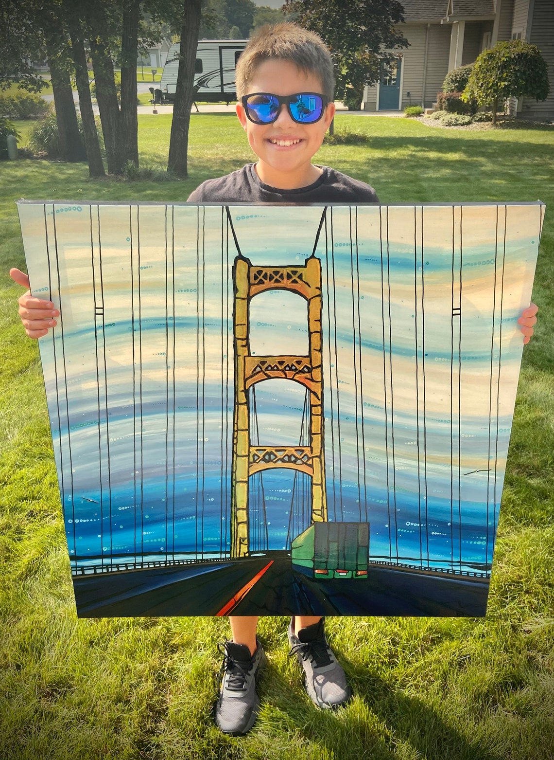 The Kraken Bridge 36x36 Mackinaw Bridge Painting - Etsy