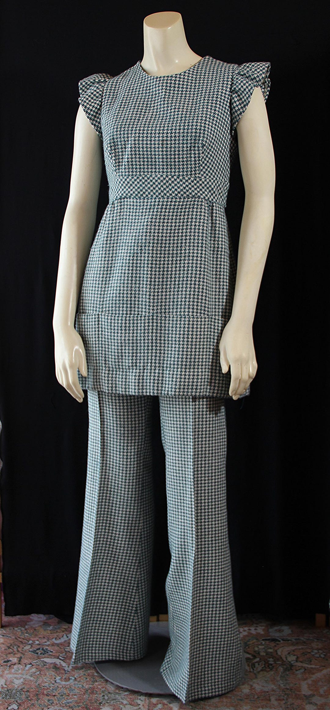 Vintage 70s Jerell of Texas Pantsuit, Herringbone Flare Leg, Ruffle ...