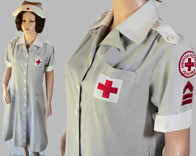 40s 50s Red Cross Volunteer Uniform / Historical Costume / Dress / Hat ...