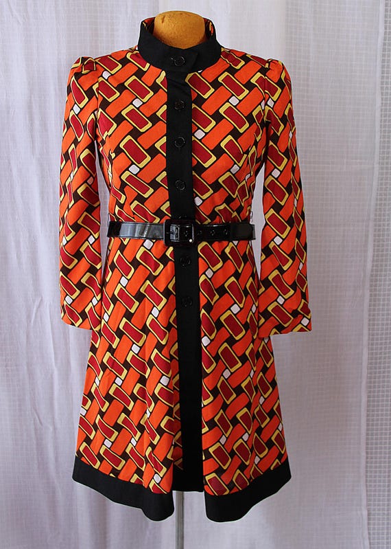 Japanese Mod Print Dress, 70s Mod, Tokyo Japan, Abstr… - Gem