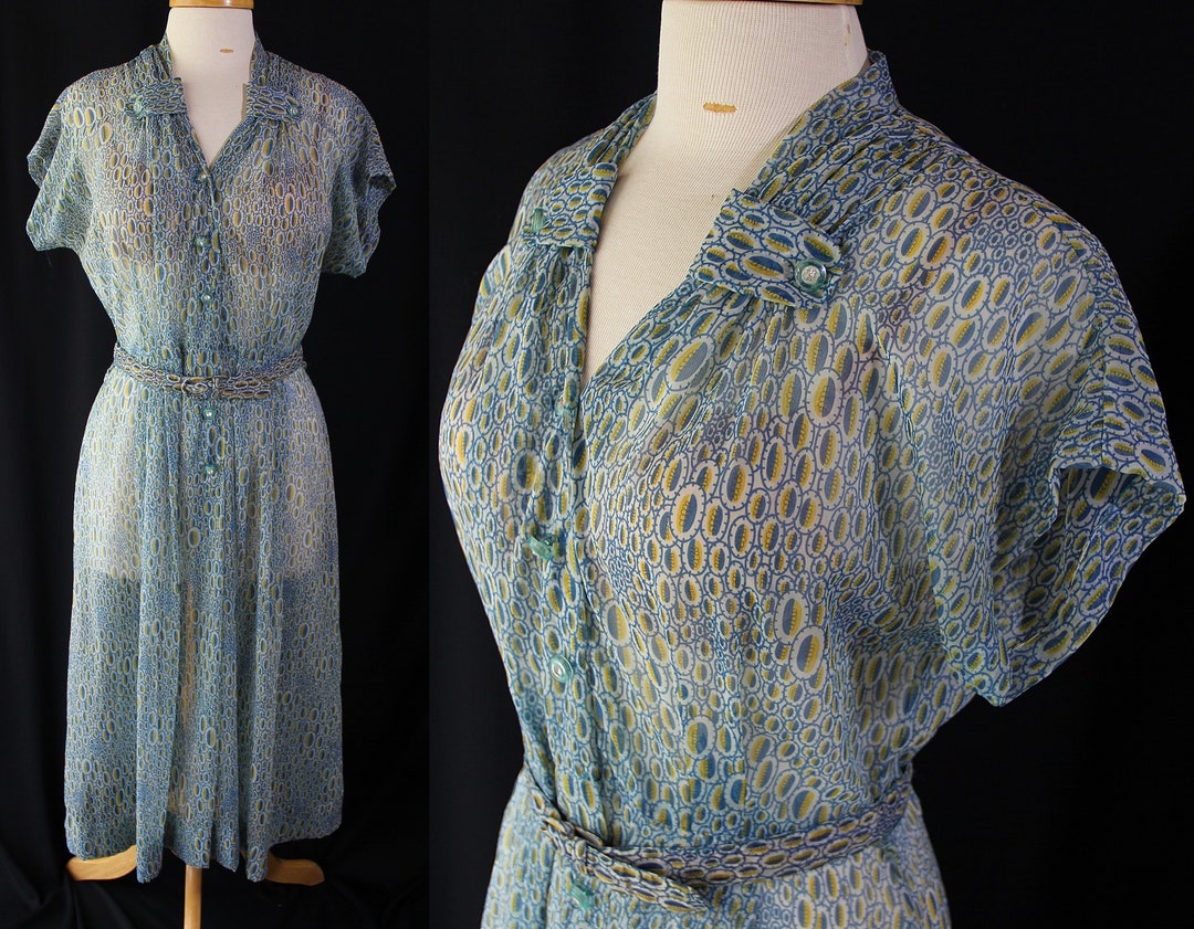 1950s Dress, Sheer, Pin Up, Sexy,rhinestone Buttons, Lenbarry - Etsy