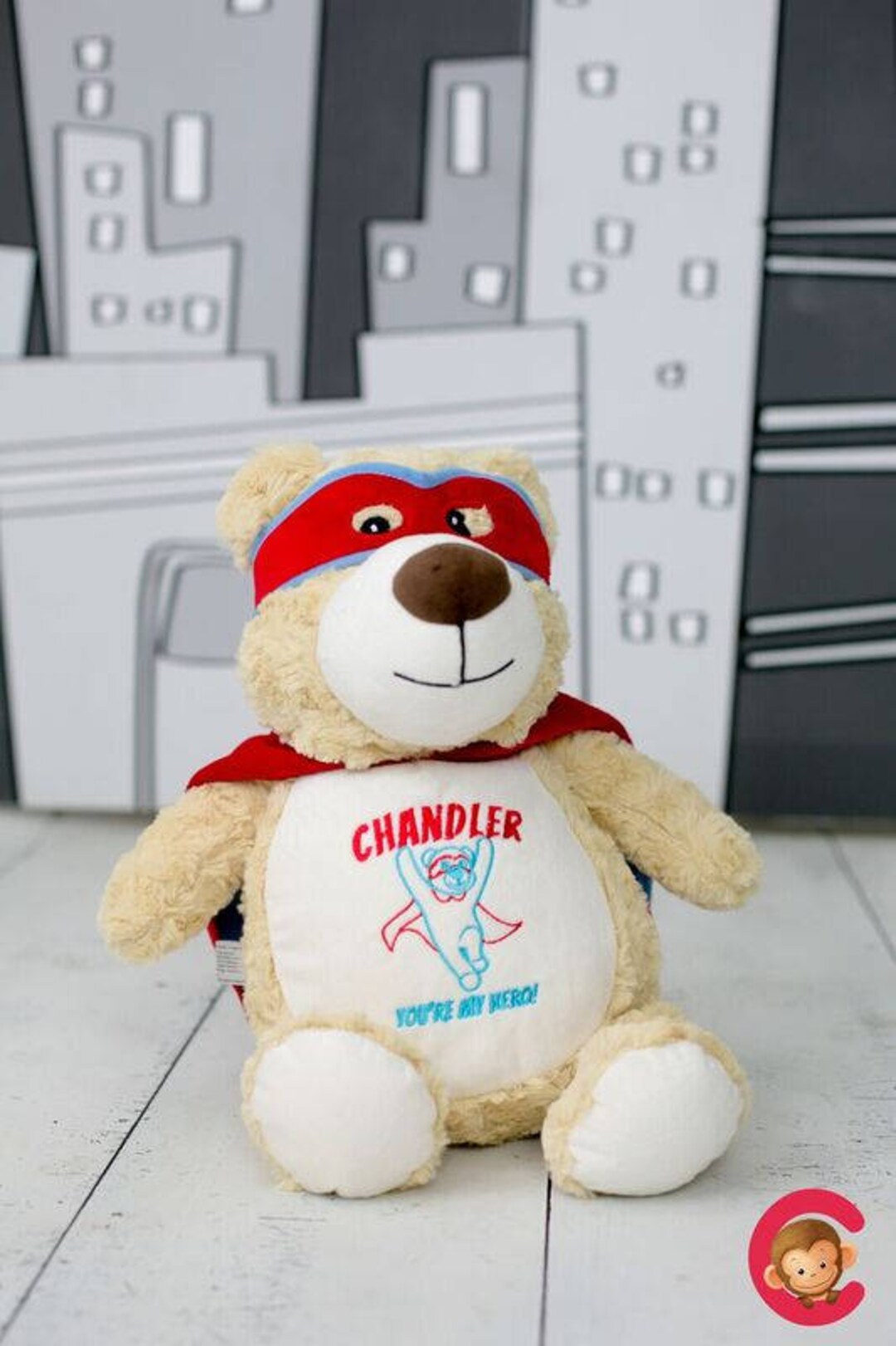 Personalised Embroidered Hero Teddy Bear, Red - Etsy