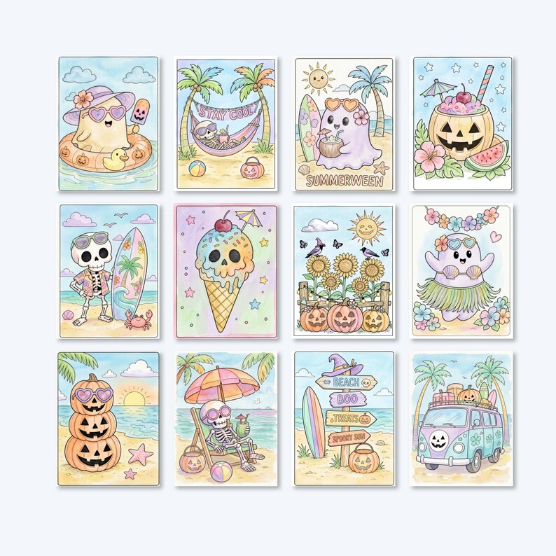 Summerween Coloring Book | Spooky Halloween | Beach Halloween (digital ...
