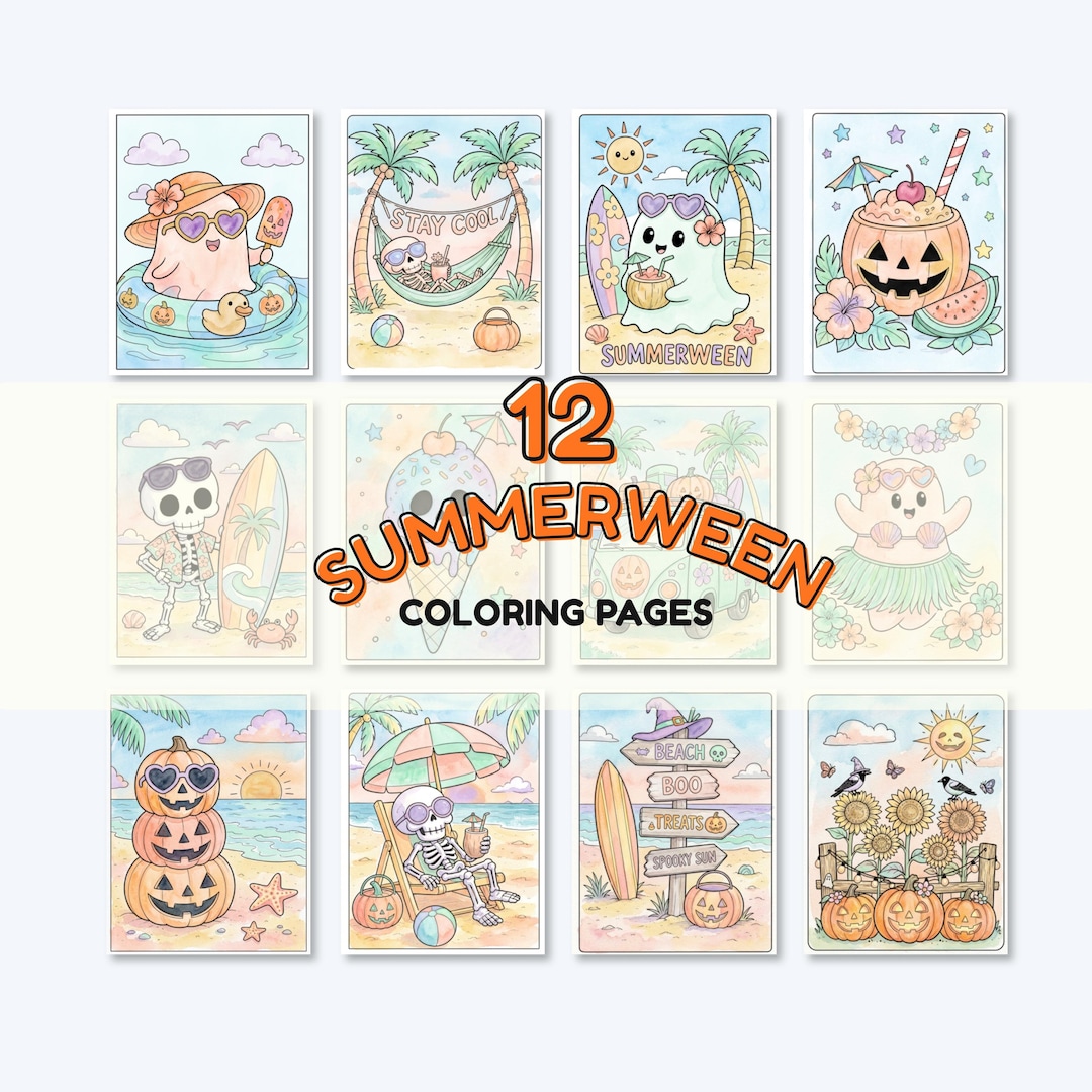 Summerween Coloring Book | Spooky Halloween | Beach Halloween (digital ...