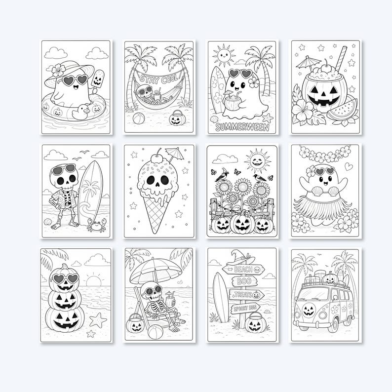 Summerween Coloring Book | Spooky Halloween | Beach Halloween (digital ...
