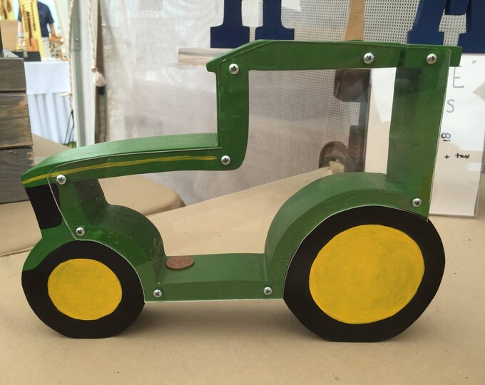 Handmade Wooden Tractor Coin Bank - Etsy