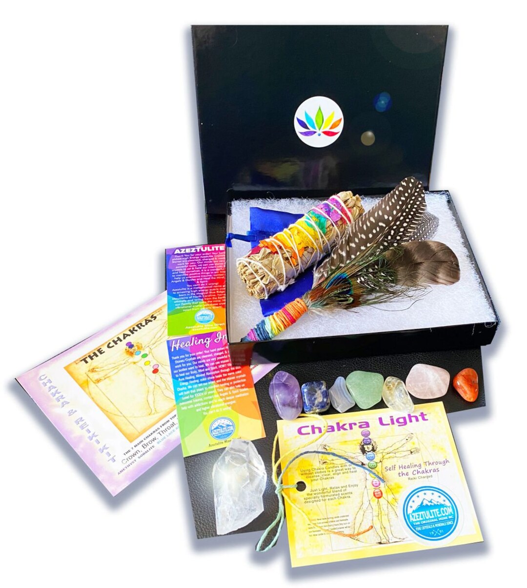 Deluxe 7 Chakra Boxed Set With Azeztulite Crystal Smudge Fan NC - Etsy