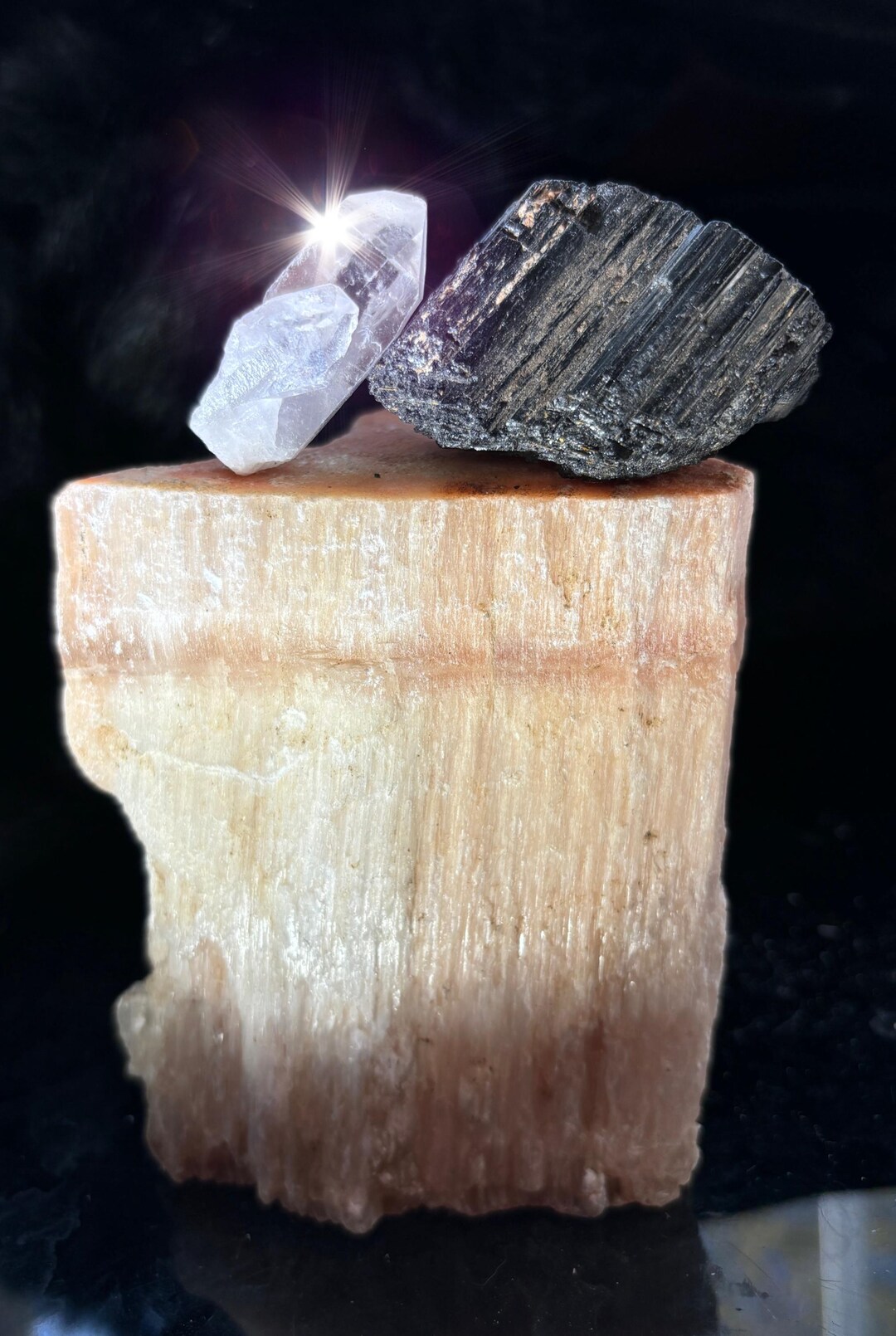 Peach Selenite, Azeztulite Warrior Rare Dow, Black Tourmaline Crystal ...
