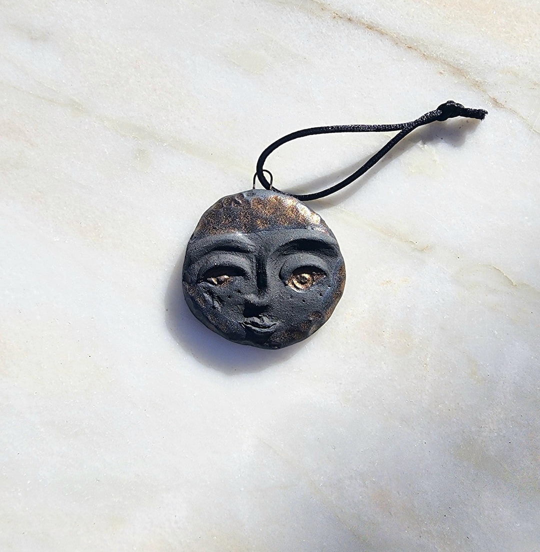 Moon Face Black Clay Ornament - Etsy