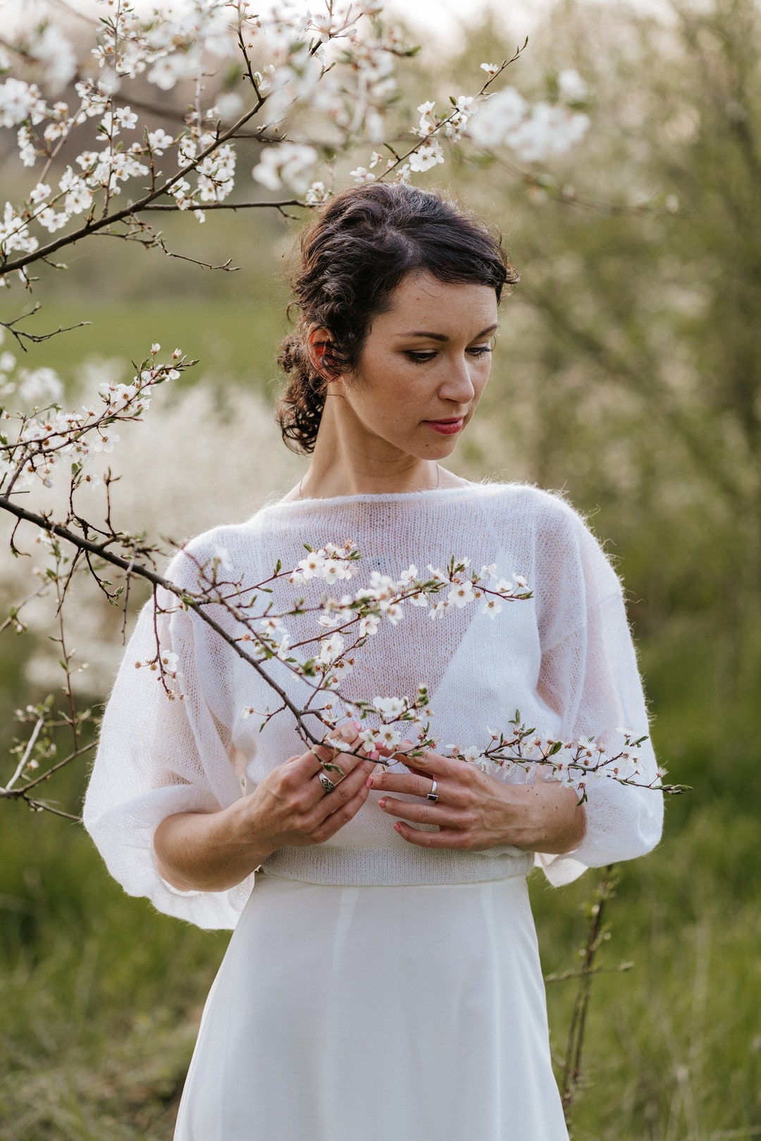 Woman Mesh Pullover Wedding Sweatshirt White Cover up for Bride Puff ...