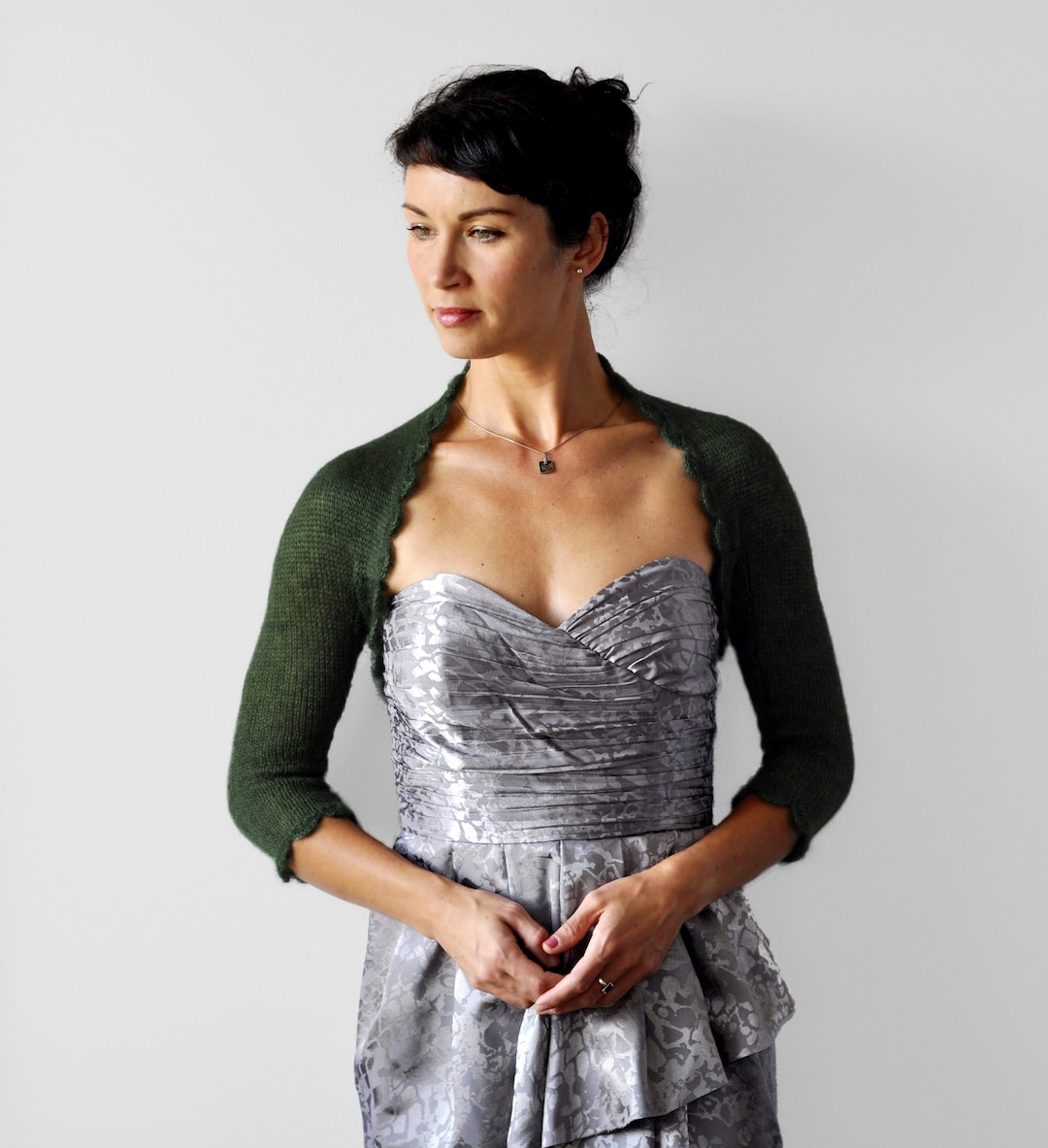 Dark Green Bolero Jacket for Women, Silk Mohair Cropped Sweater ...