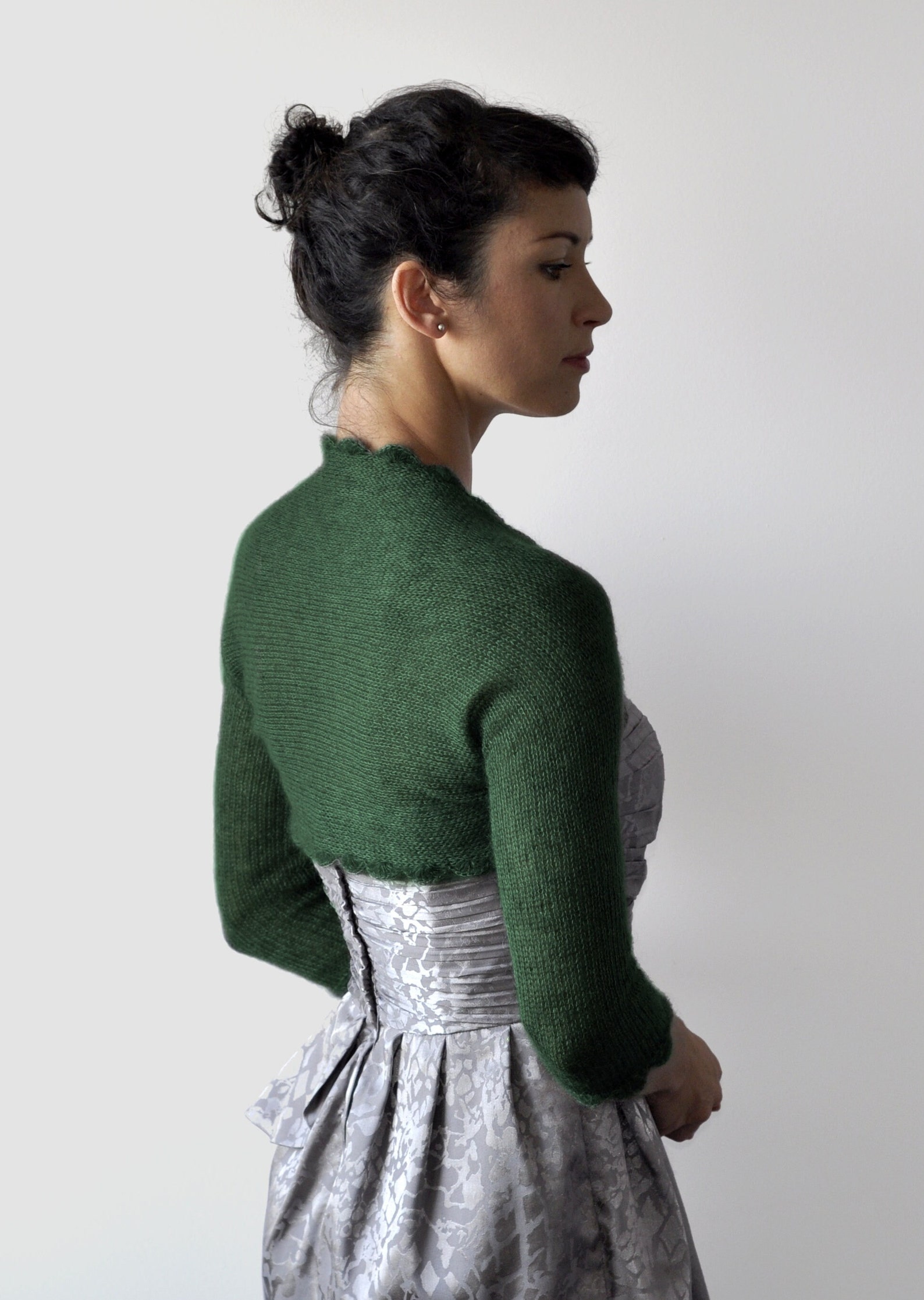 Dark Green Bolero Jacket for Women, Silk Mohair Cropped Sweater ...