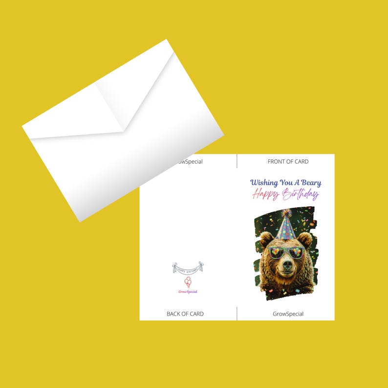 Funny Bear Birthday Card, Beary Happy Birthday, Party Animal (digital ...