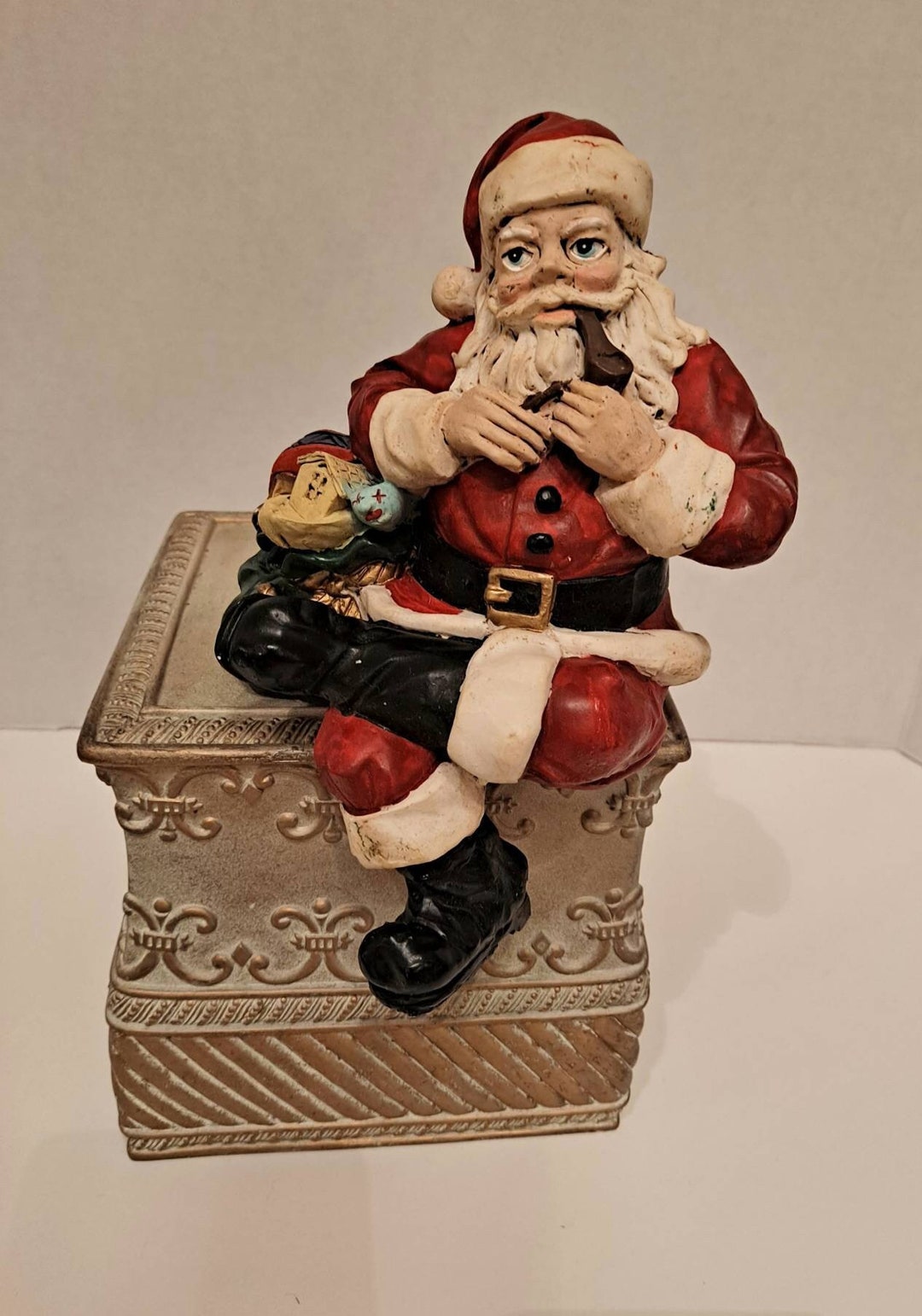 Vintage Santa With Pipe Taking a Break Stocking Holder Shelf Sitter ...