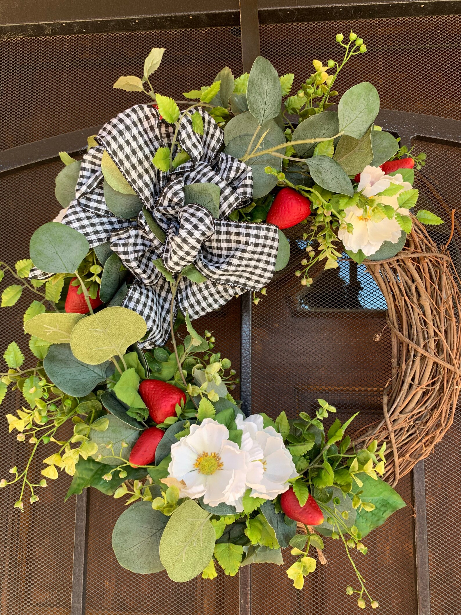 Strawberry Greenery Wreath for Spring or Summer Front Door and | Etsy