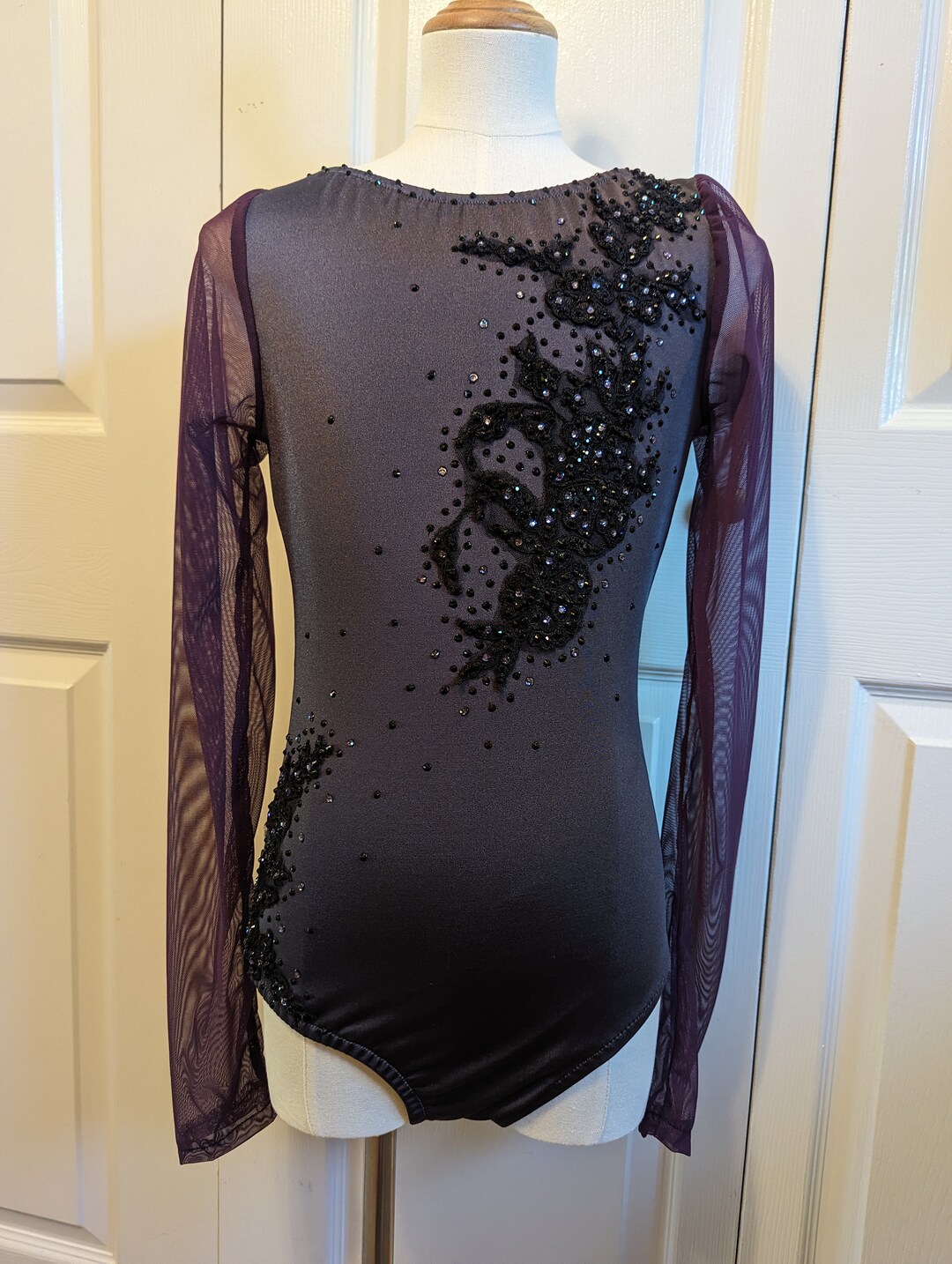 Custom Gray Leotard, Open Back, Plum Sleeves, Dance Leotard, Dance ...