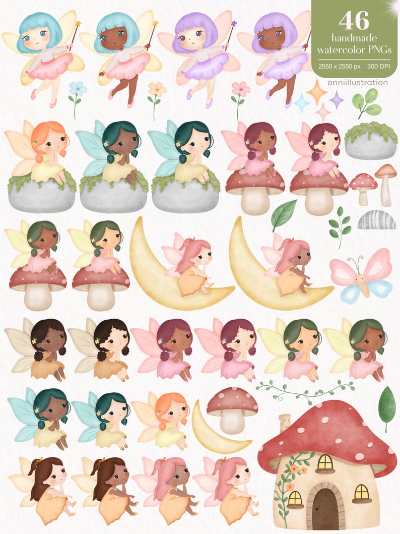 Watercolor Fairy Clipart Bundle PNG, Enchanted Forest Fairies and ...