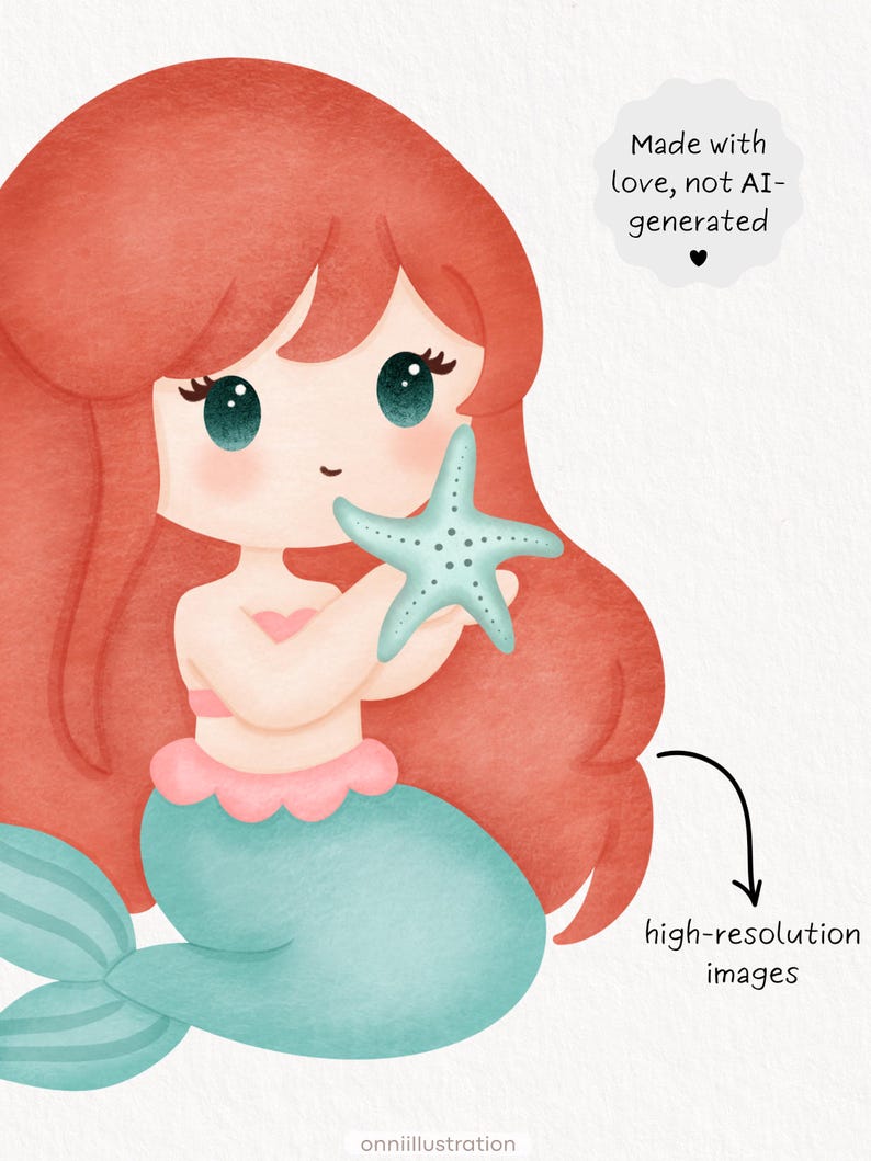 Watercolor Mermaid Clipart Set, Little Mermaid PNG, Under the Sea ...