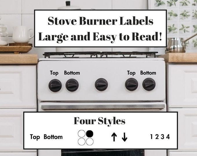 Stove Burner Labels, Visual Aid. 1, 2, 3, 4, TOP, BOTTOM, up Arrow ...