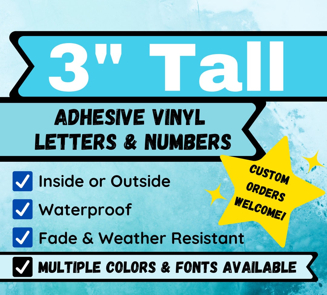 3 Tall Permanent Adhesive Vinyl Letters & Number Decals. Indoors ...