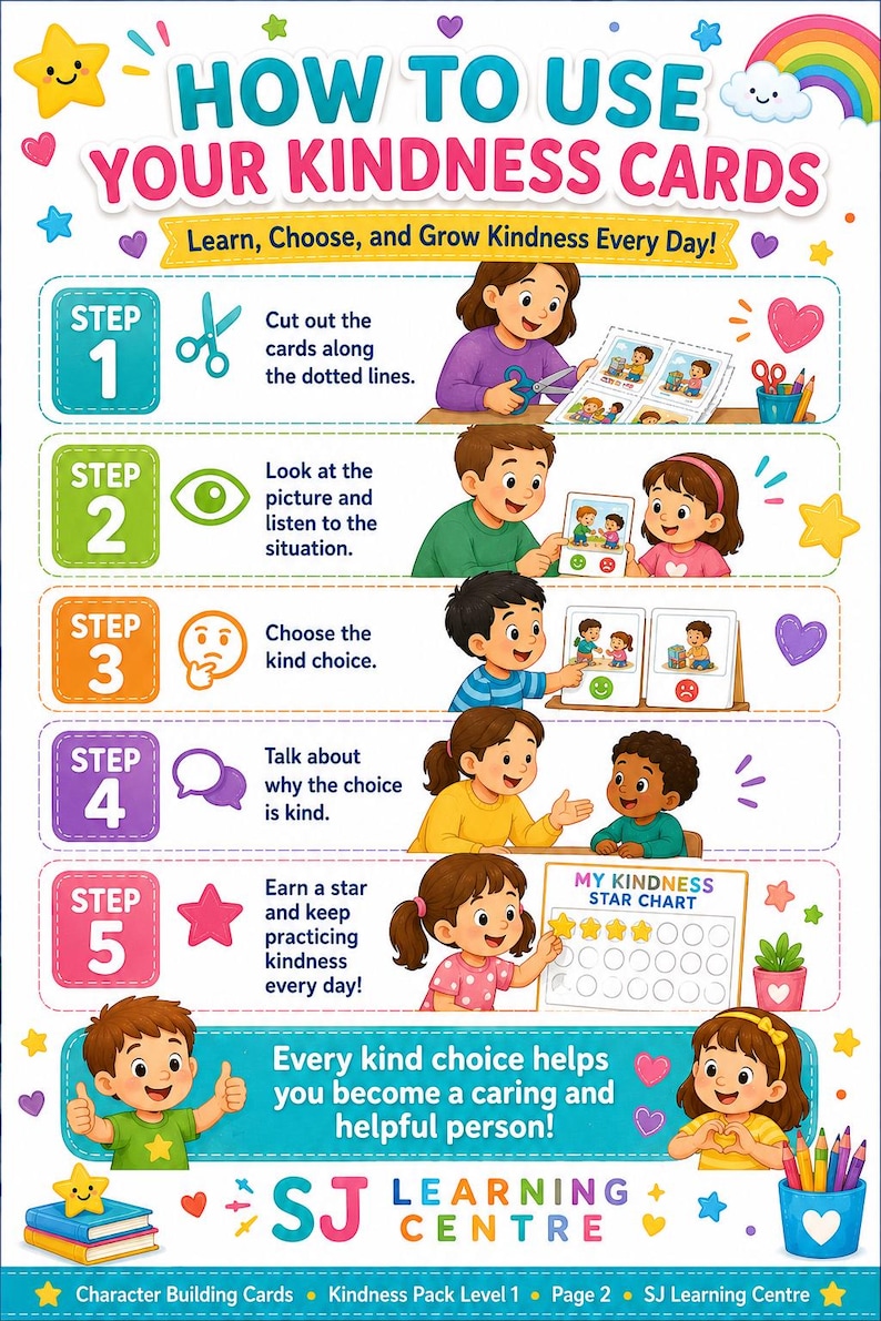 Kindness Character Building Cards Level 1 | Printable Social Emotional ...