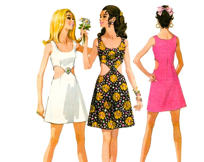 60s Mod Cut Away Mini Dress Mccalls 9785 Vintage Sewing Pattern Size 12 ...