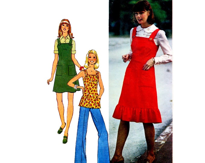 70s Simplicity 9833 Sailor Mini Dress or Skirt and Blouse Bell Bottoms ...