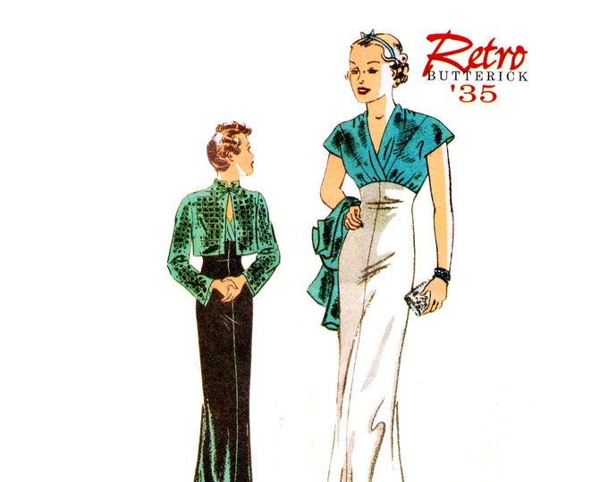1935 Evening Dress Sewing Pattern: Retro Bolero Jacket, UNCUT Sizes 6 ...