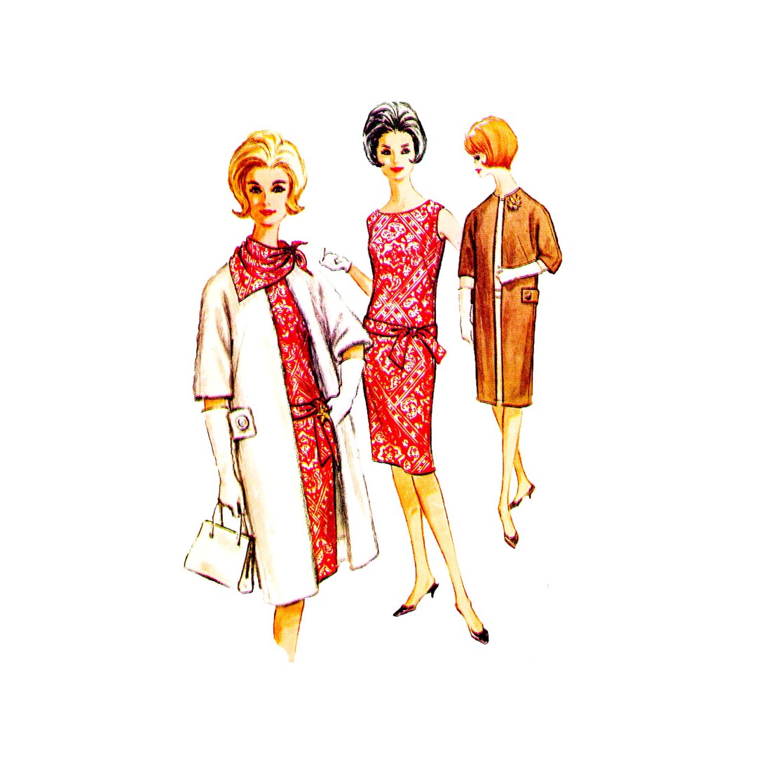 60s Low-waisted Dress and Coat Sewing Pattern: Mccall's 6676 Size 14 - Etsy