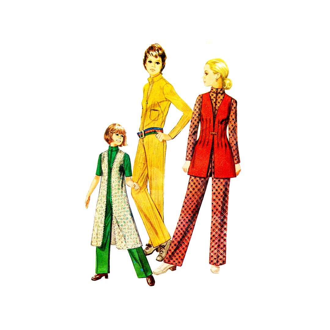 70s Simplicity 8972 Mod Jumpsuit and Long Vest Vintage Sewing Pattern ...