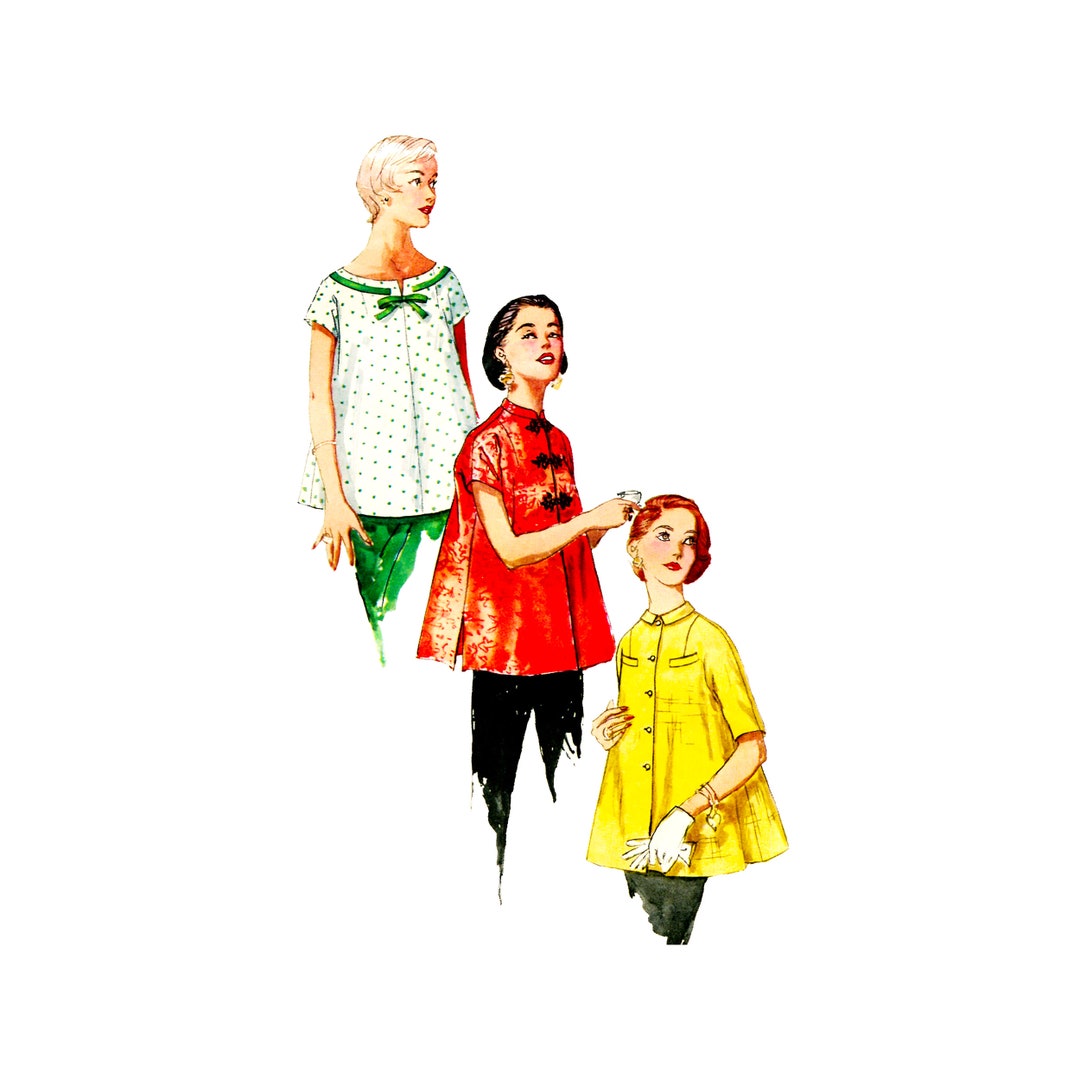50s Simplicity 1552 Maternity Swing Tops Pattern 3 Styles Vintage ...