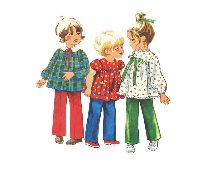 70s Simplicity 9641 Toddler Girls' Tops and Pants Sewing Pattern Size 2 ...