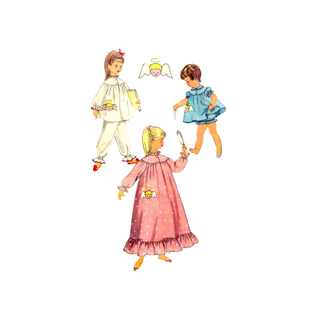50s Simplicity 1824 Child's Pajamas Nightgown Vintage Sewing Pattern ...
