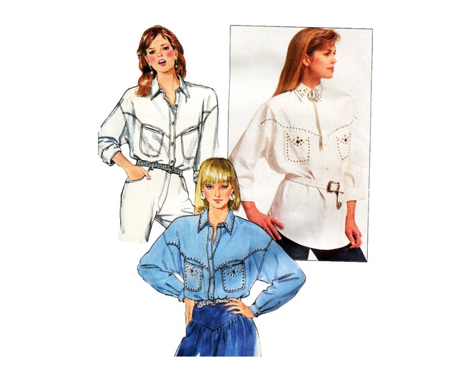 Women's 80s Western Shirts Pattern Butterick 4693 Vintage Sewing ...