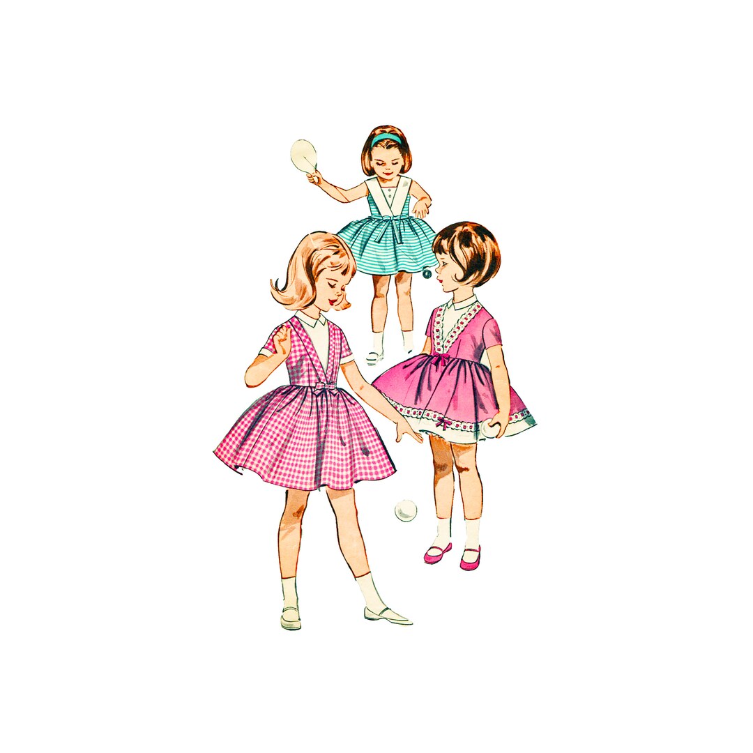 60s Butterick 9741 Girls' Full Skirt Dress With Bodice Inset Vintage ...