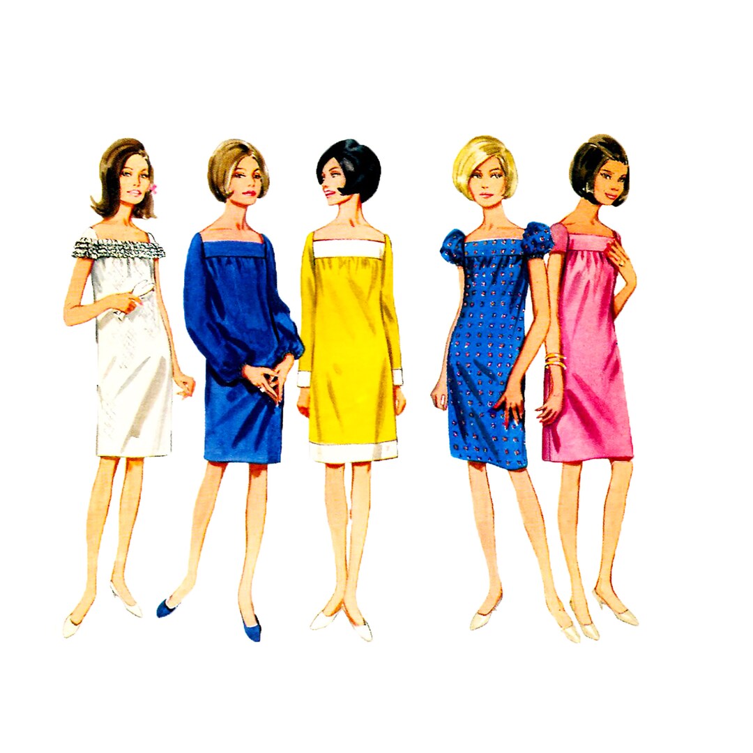 60s Square Neck Dress Pattern Variety of Sleeves Butterick 4232 Vintage ...