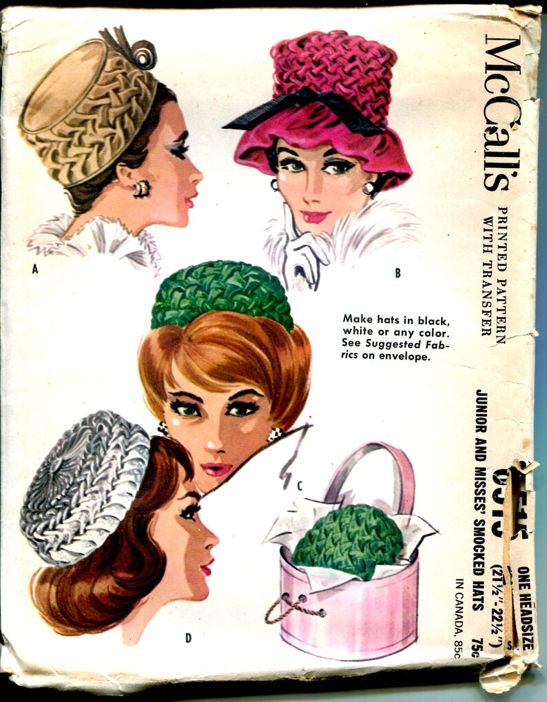 60s Mccall's 6515 Smocked Hats Vintage Sewing Pattern UNCUT - Etsy