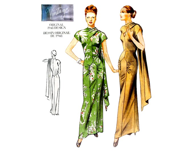 Vintage Vogue 2494 Evening Dress 1940s Close-fitting With Drape Sewing ...