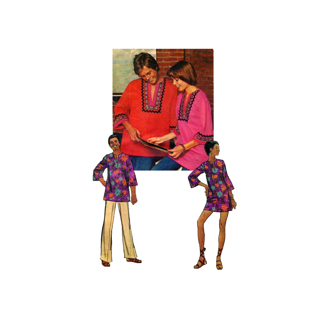 70s Dashiki Sewing Pattern: Simplicity 5828 Unisex Tunic Dress, Size 14 ...