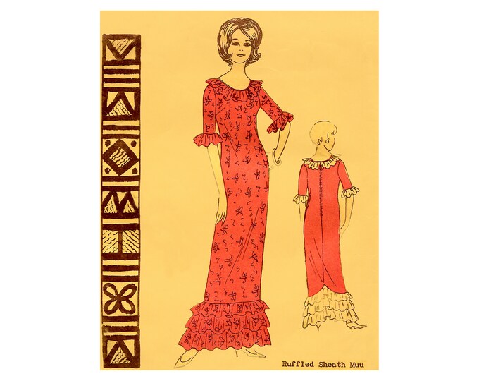 60s Sheath Muu Muu Pattern Ruffle Hem, Neckline Polynesian Pattern 166 ...