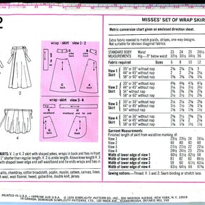 70s Simplicity 7352 Back Wrap Skirts 2 Lengths Vintage Sewing Pattern ...