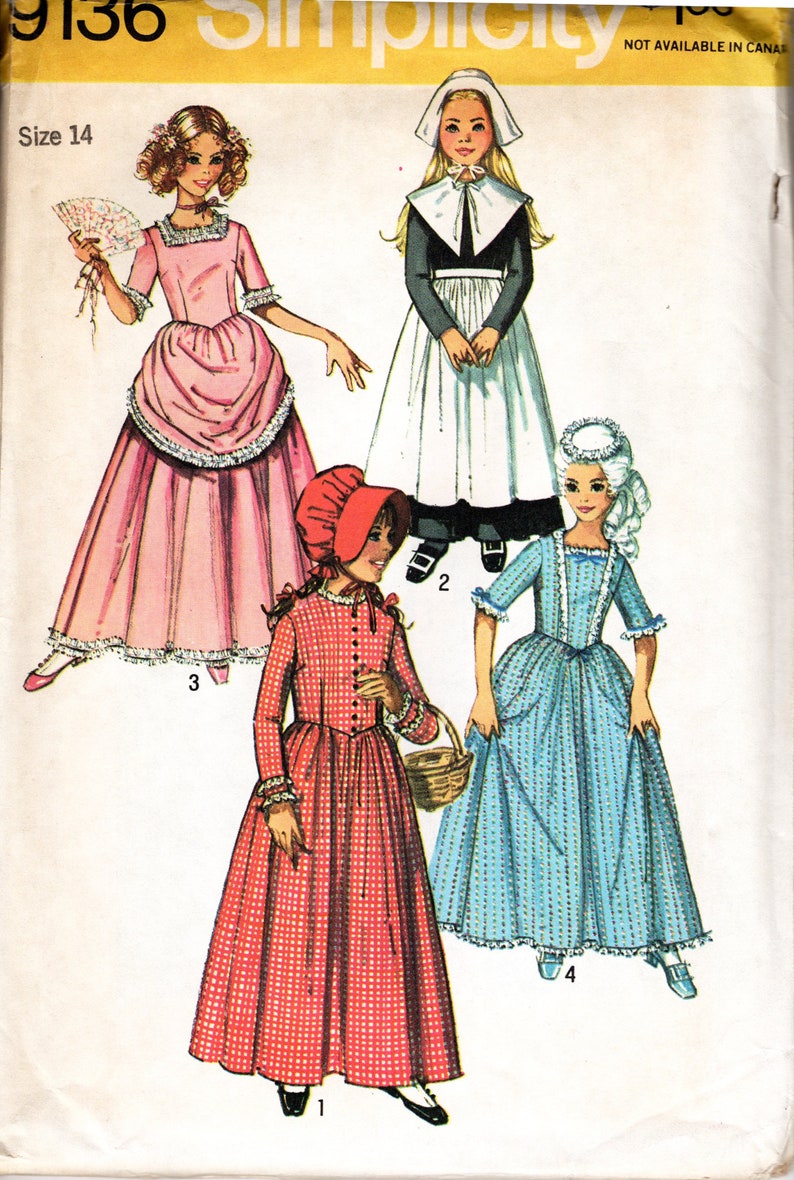 Girls' Colonial Costume Sewing Pattern: Simplicity 9136, Size 4-14 - Etsy