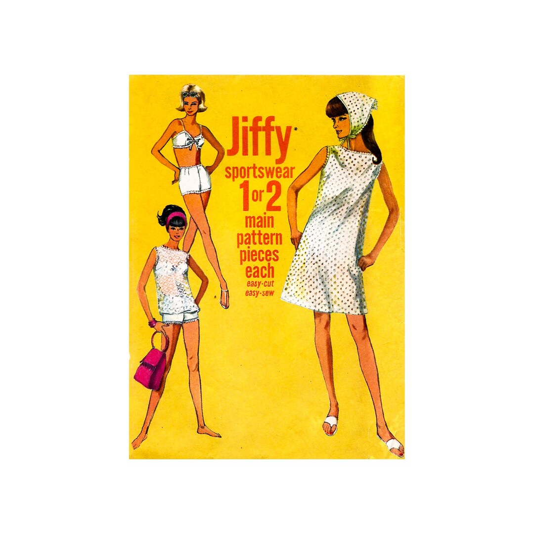 1960s Simplicity 6020 2 Piece Swimsuit, Cover-up, Top, and Head Scarf ...