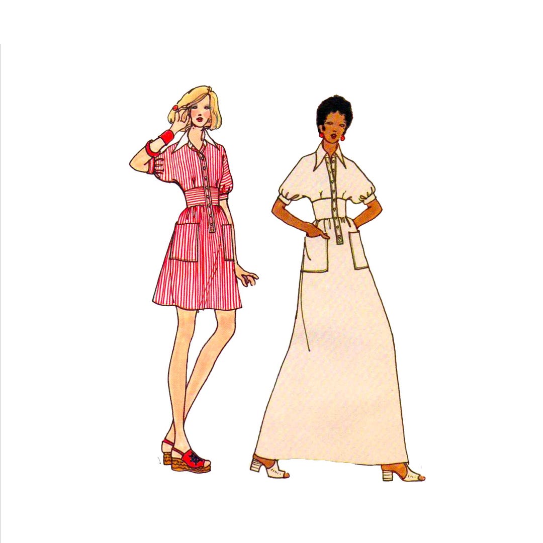 Patrón de costura para vestido Daniel Hechter de los años 70, mini o maxi Butterick 3104, talla ...