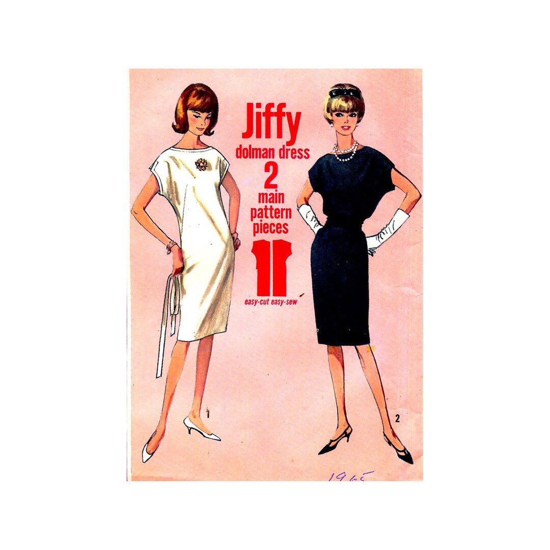 60s Simplicity 5886 Shift Dress With Dolman Sleeves Vintage Sewing ...
