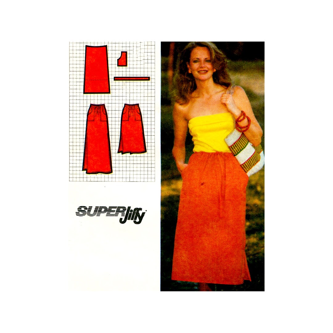70s Simplicity 9031 Super Jiffy Skirt Drawstring Waist Vintage Sewing Pattern Size 6-8 Petite ...
