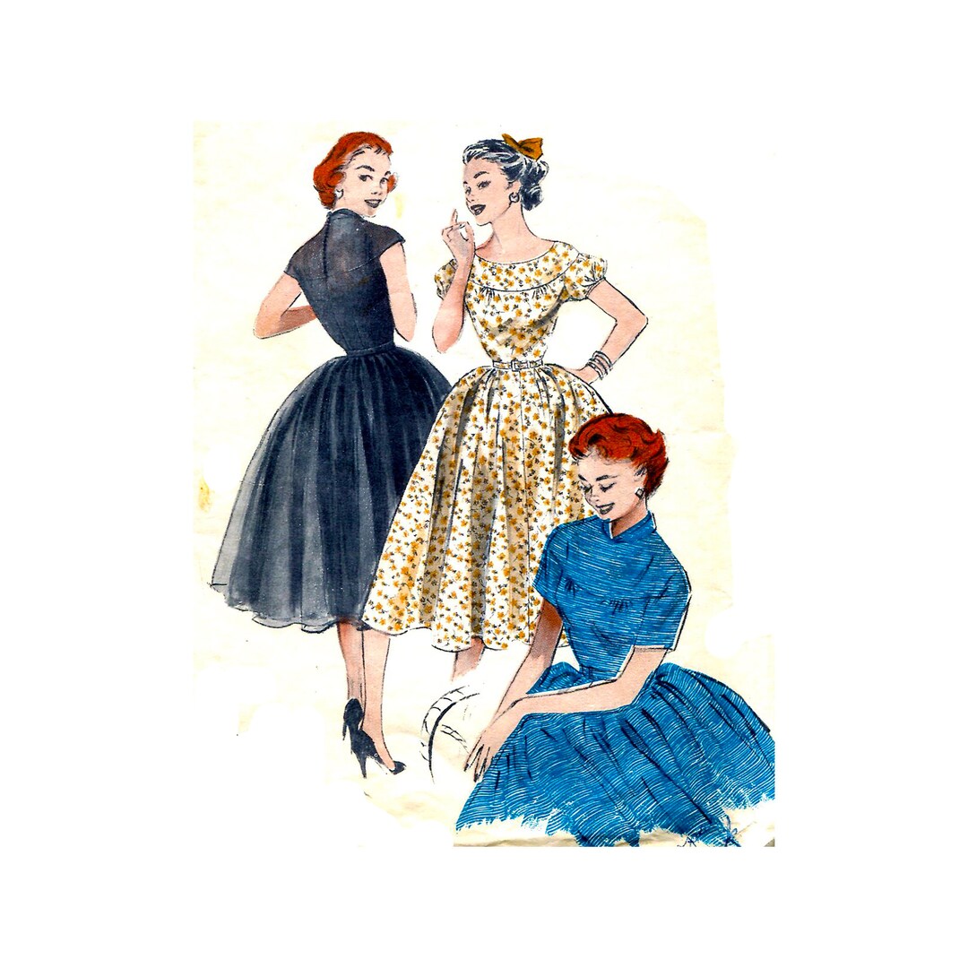50s Butterick 6961 Yoked Drop Shoulder Dress Vintage Sewing Pattern ...