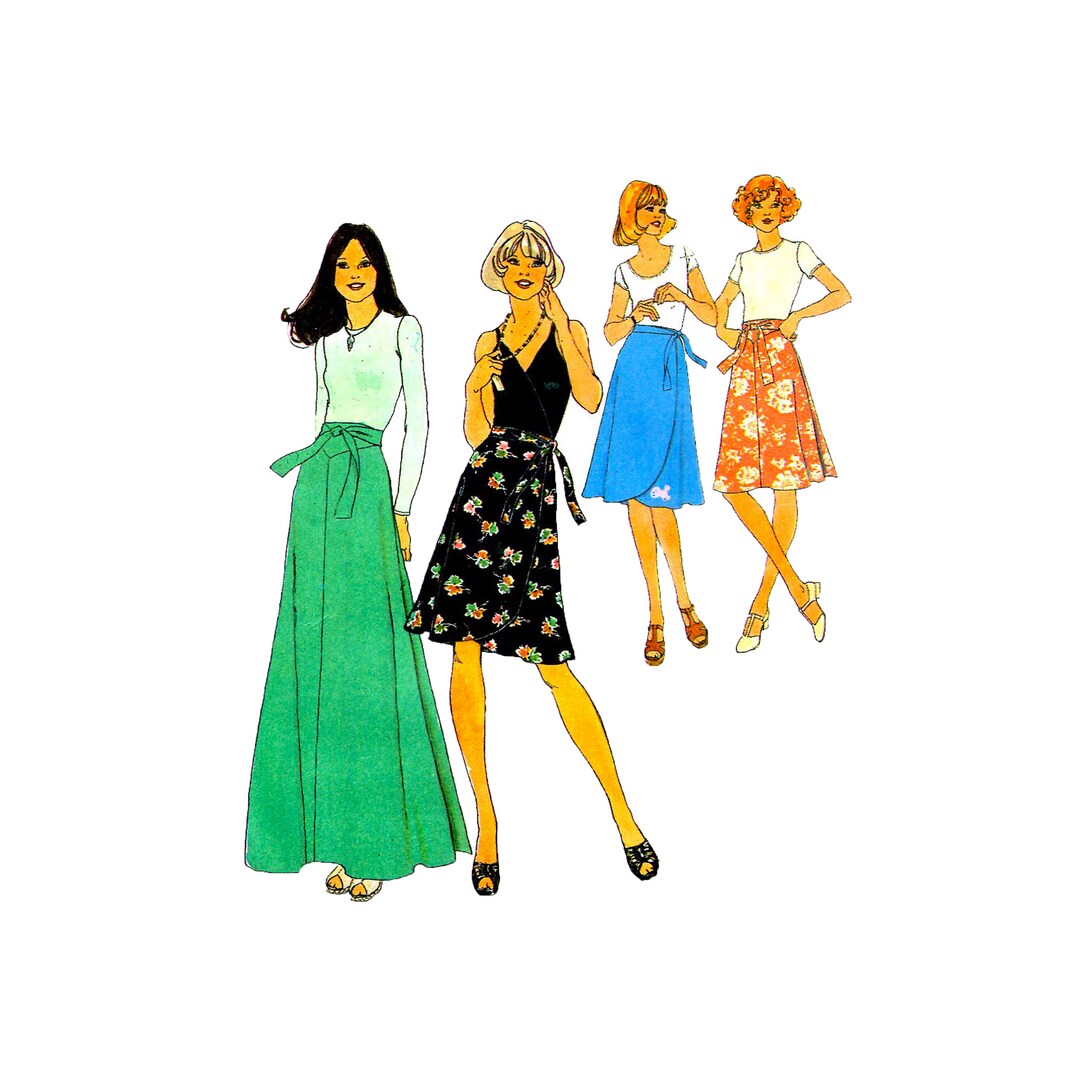 70s Simplicity 7352 Back Wrap Skirts 2 Lengths Vintage Sewing Pattern ...